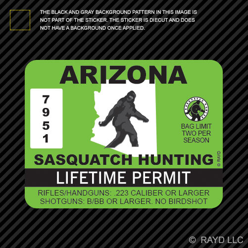Arizona Sasquatch Hunting Permit Sticker Die Cut Decal Bigfoot 13igfo0T ...