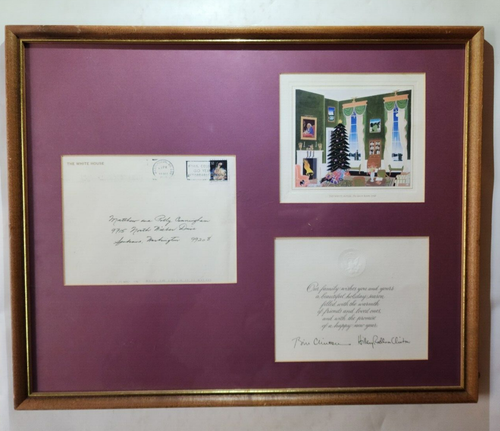 Framed White House Christmas Card & Letter w/ BILL & HILLARY CLINTON ...