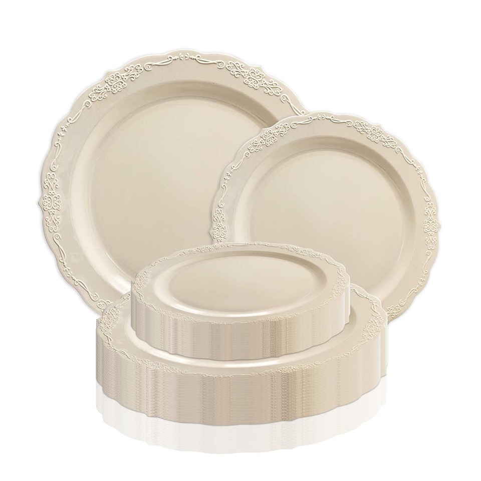 Elegant Vintage Disposable Plastic Plates Wedding Party Value Sets 120 ...