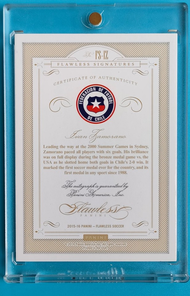 2015-16 Panini Flawless Soccer Signatures Emerald Ivan Zamorano Auto 3/ ...