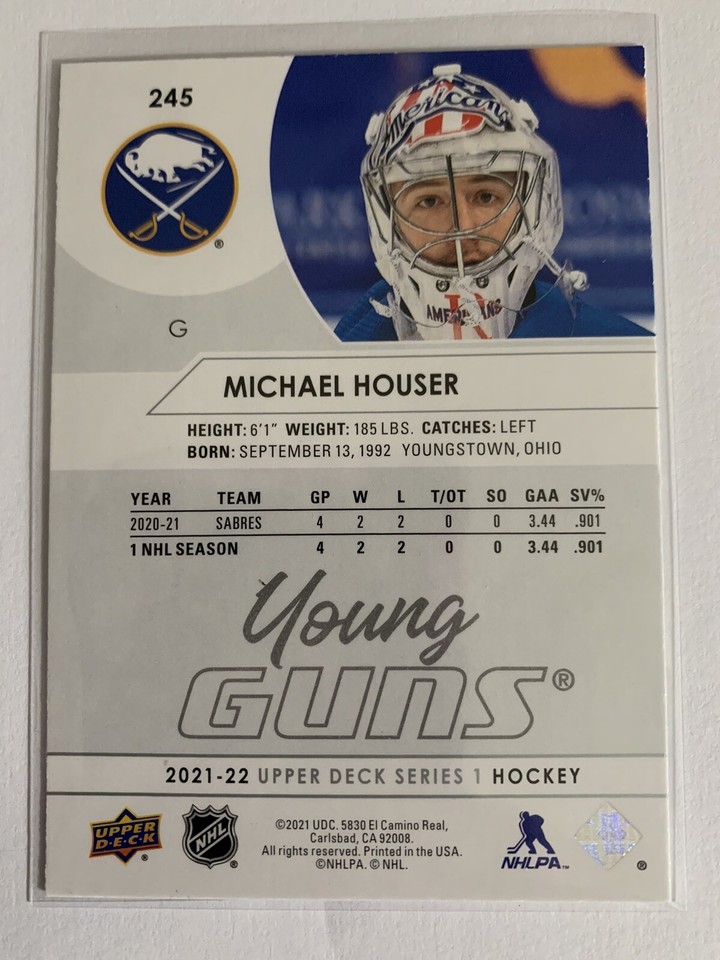 21-22 UD Series 1 Young Guns #245 Michael Houser Buffalo Sabres | eBay