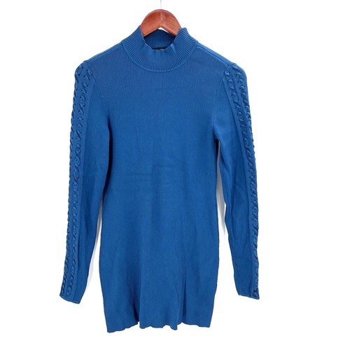 White House Black Market Teal Blue Ribbed Turtleneck Sweater Mini Dress ...