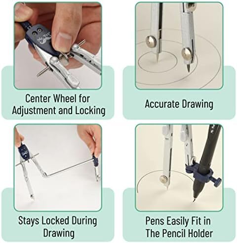 Mr. Pen- Professional Metal Compass with Wheel and Lock for Geometry ...