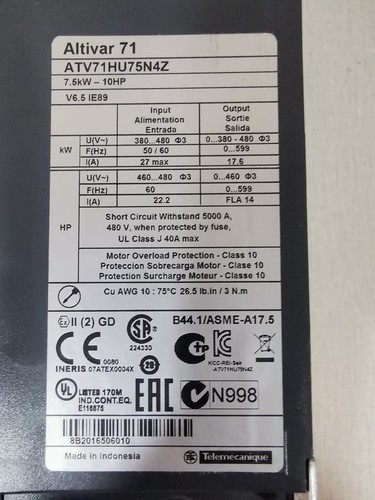SCHNEIDER ELECTRIC ATV71HU75N4Z Altivar 71 / 7.5kW-10HP 380-480V 3 | eBay
