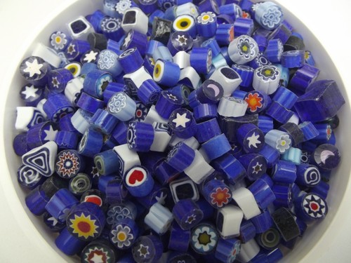 Blue Mix of Sizes Patterns 104 COE Mille Glass Slices 1 oz Assorted | eBay