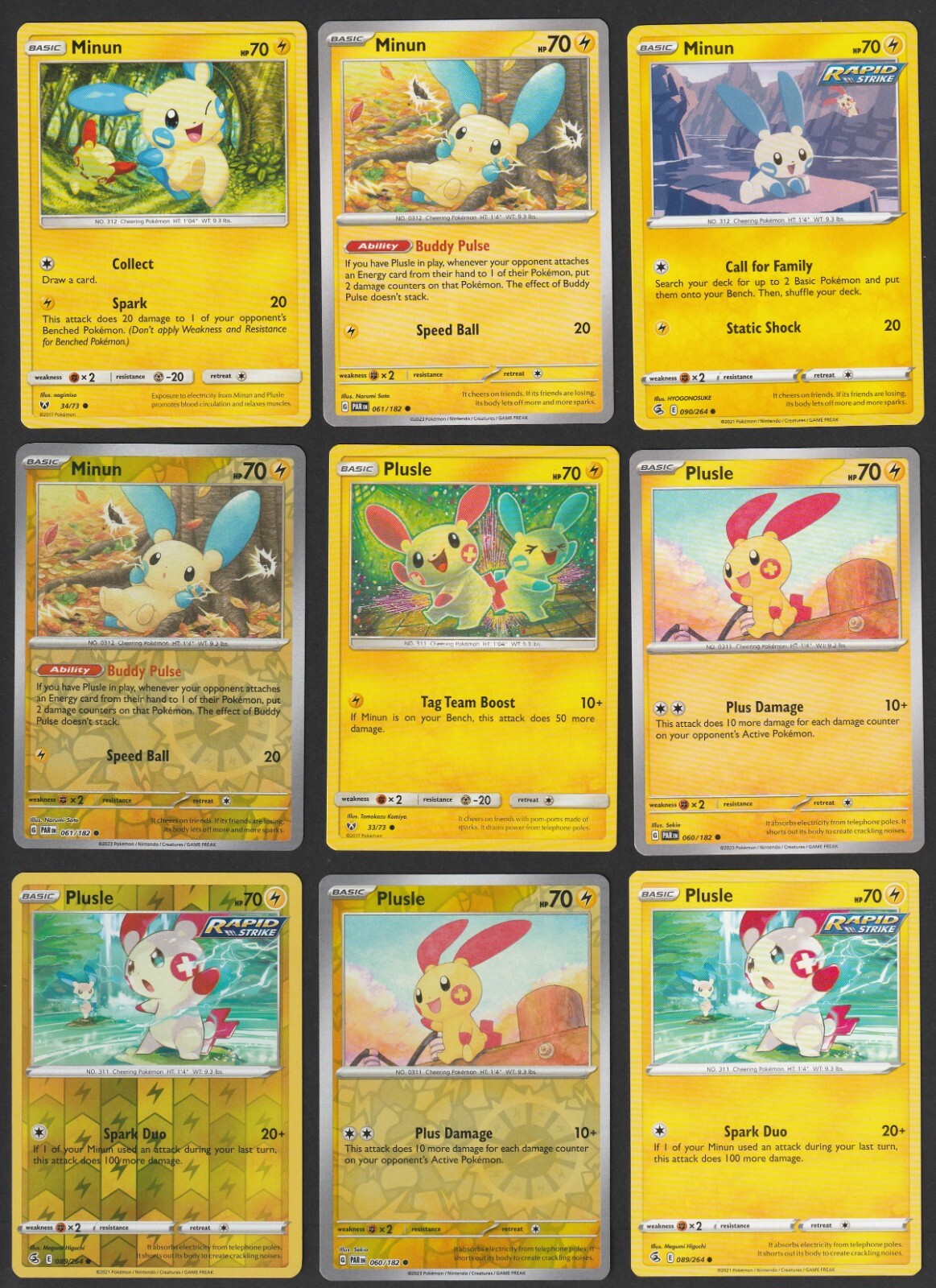 Minun Plusle Pokemon Card Collection Set of 9 English Cards Rare ...