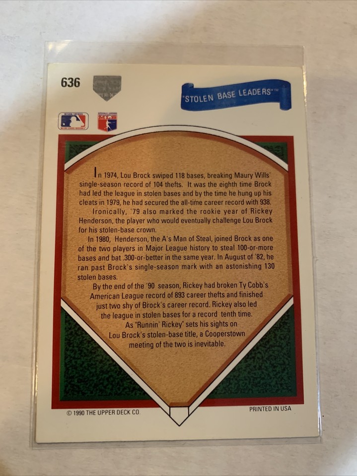 RICKEY HENDERSON 1991 UPPER DECK STOLEN BASE LEADERS #636 HOFer OAKLAND ...
