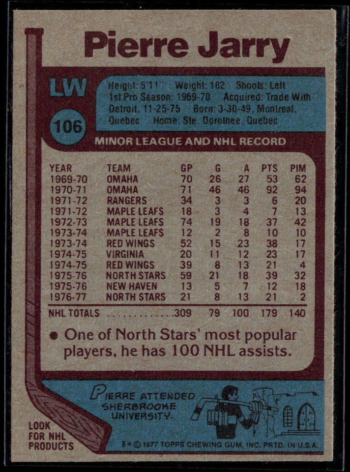 Pierre Jarry 1977-78 Topps #106 EXMT | eBay