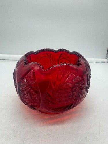 Vintage Ruby Red Pressed Glass Rose Bowl Vase Christmas Decor | eBay