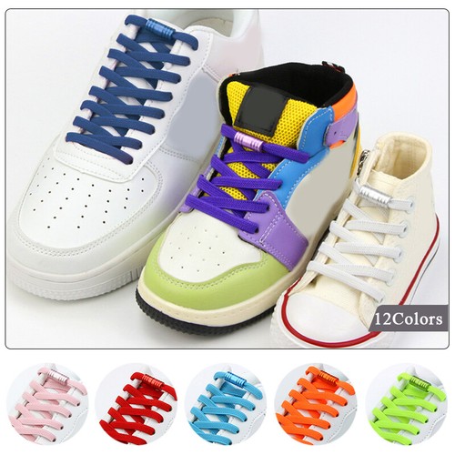Elastic No Tie Shoelaces Lock Shoes Running Jogging Canvas Trainers ...