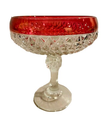 Indiana Glass DIAMOND POINT: Ruby Cranberry Red Flashed Large Compote 7 ...