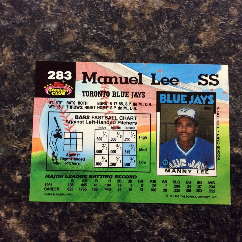 1992 Topps Stadium Club #283 Manuel Lee Toronto Blue Jays | eBay