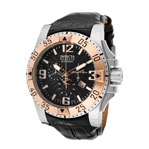 Invicta Excursion Reserve Chronograph 10899 Black Leather and Dial SS ...