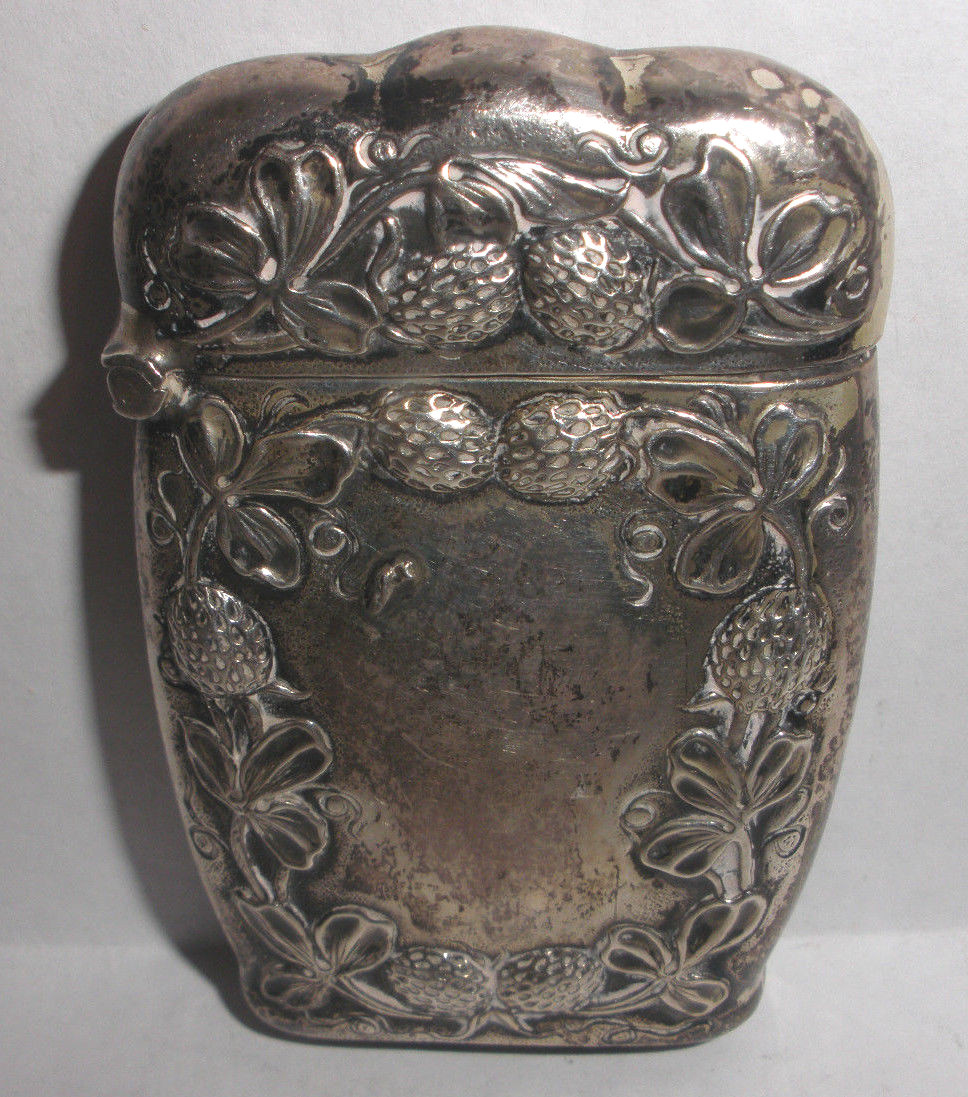 Antique Art Nouveau Sterling Silver Match Safe Case Vesta Repousse ...