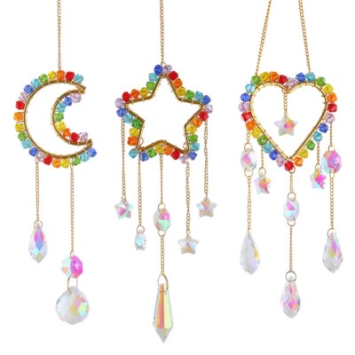 1X Glitter Rainbow Prism Wind Chimes Shiny Heart Moon Sun Shape Hanging ...