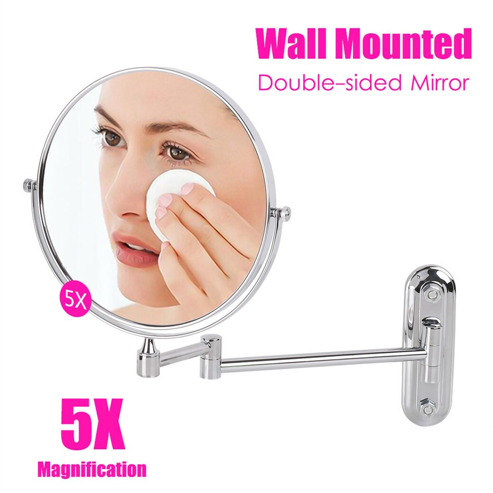 Swing Arm 5/10X Magnifying Makeup Mirror Wall Mount Extendable Bathroom ...