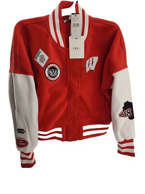 Women's Wisconsin Badgers Red/White Full-Zip Varsity Patchwork Jacket ...