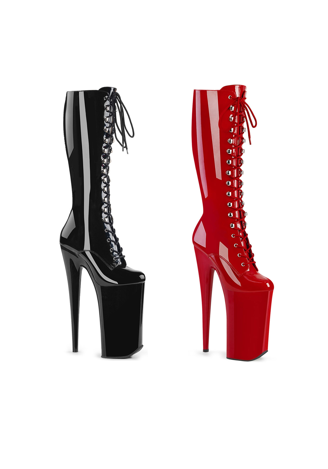 Pleaser BEYOND-2020 10" Heel, 6 1/4" Platform Lace-Up Front Knee High ...