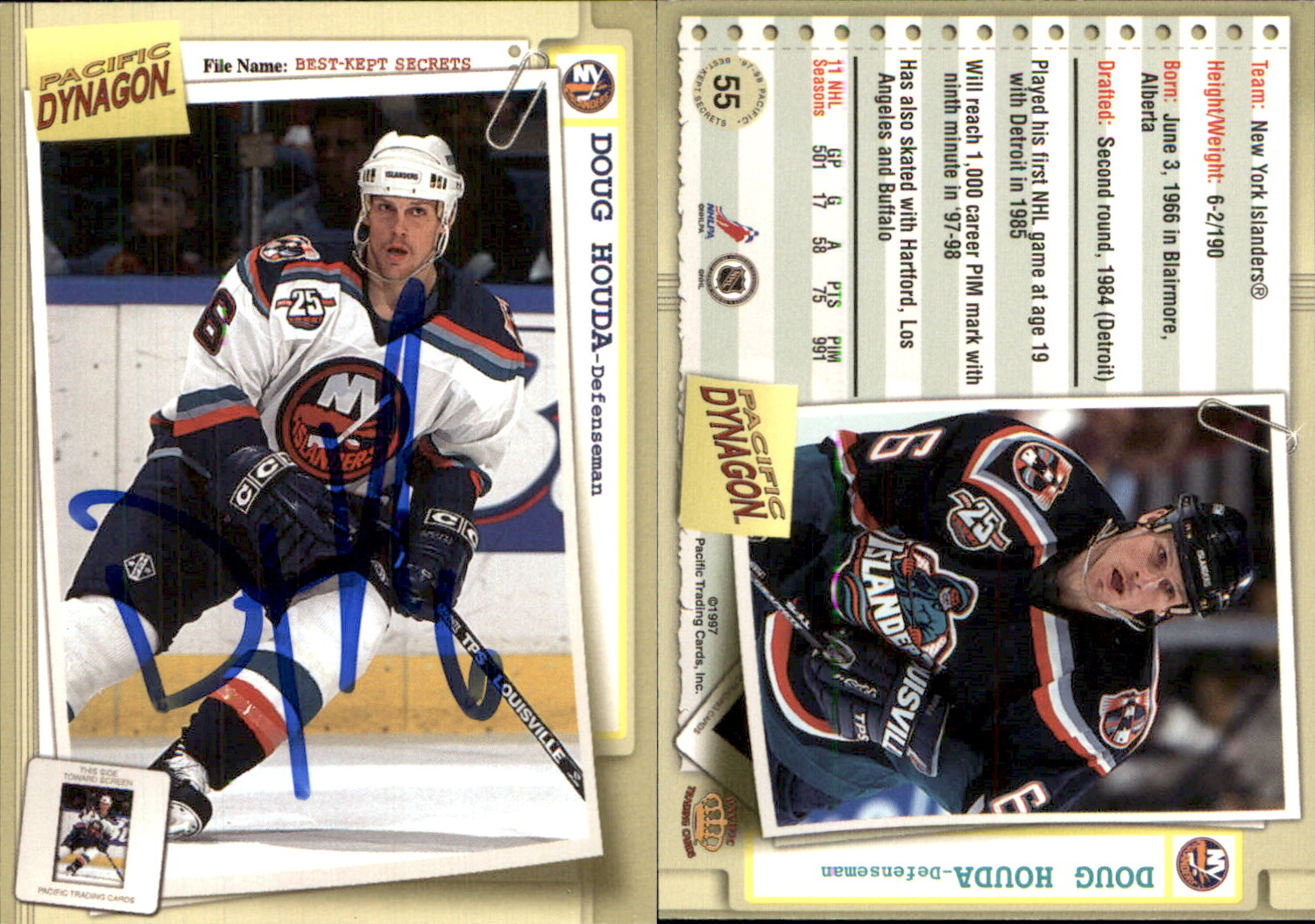 Doug Houda Signed 1997-98 Pacific Dynagon #55 Card New York Islanders ...