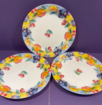 Corelle FRUIT BASKET Pattern Set of Three (3) Salad / Bread Plates 7 1/ ...