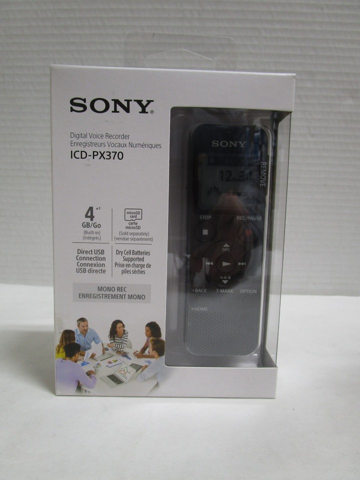 SONY ICD-PX370 DIGITAL VOICE RECORDER 4GB BLACK NEW IN ORIGINAL BOX SEE ...