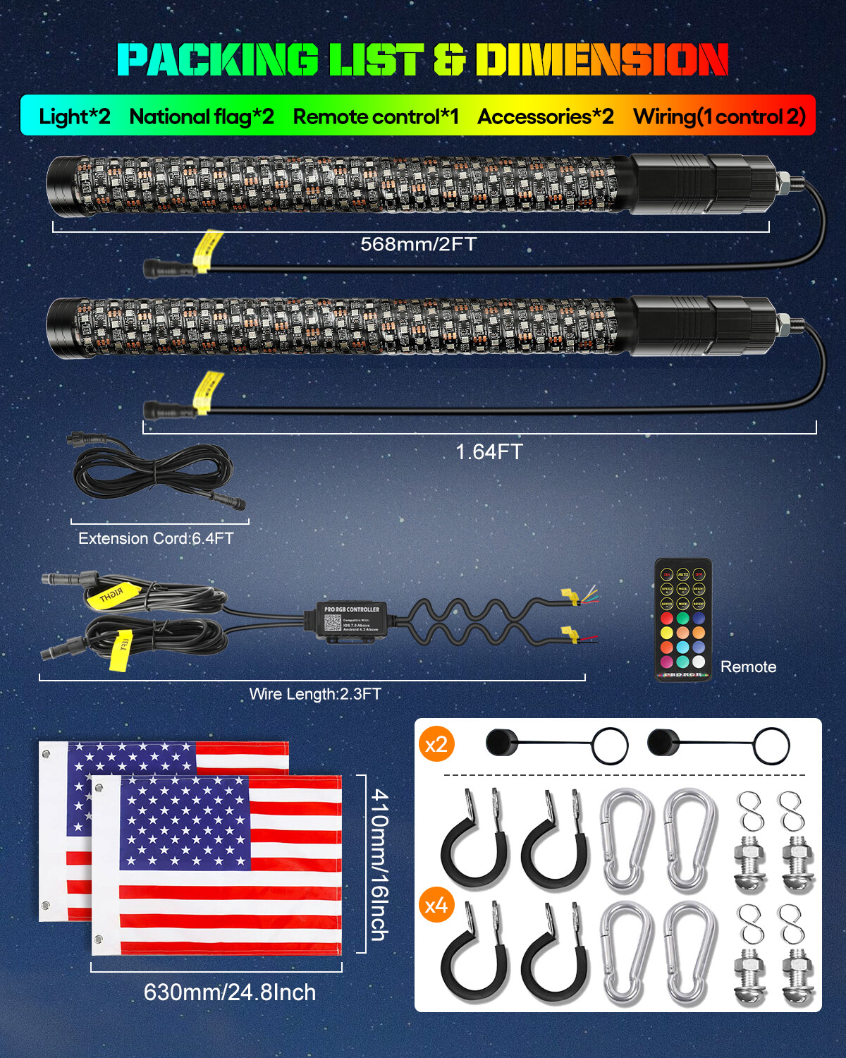 2024 NEWEST Thick LED Whip Spiral Chasing RGB 2FT Fat Whip Light For ...