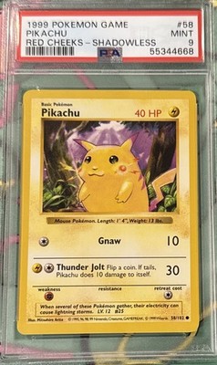 "Red Cheeks" Pikachu Base Set Shadowless, Common Card 58/102, 1999 PSA ...