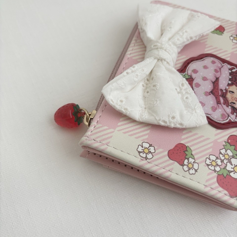 Strawberry Shortcake Pink Gingham Zip Wallet Cardholder Bow and ...
