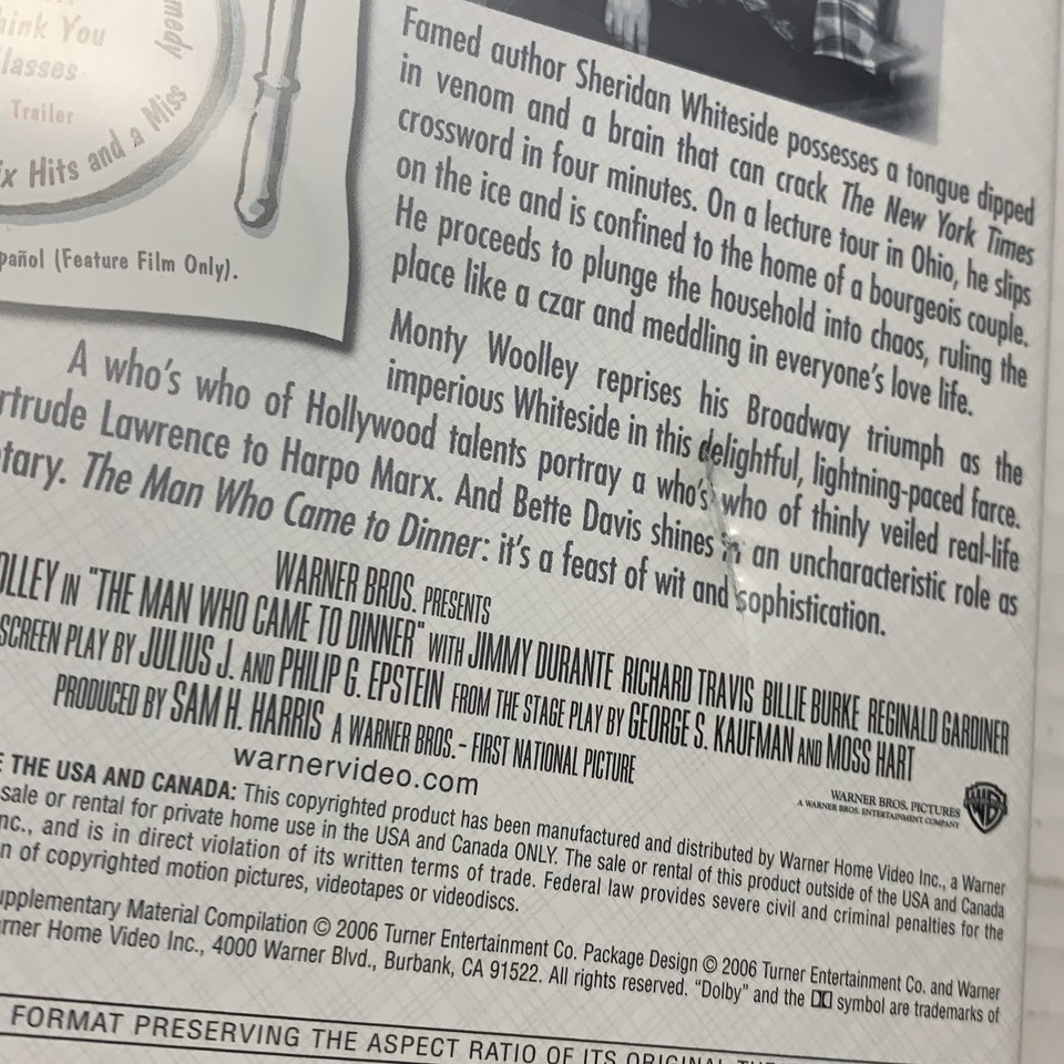 DVD The Man Who Came to Dinner (1942) Bette Davis Comedy 888574432515| eBay