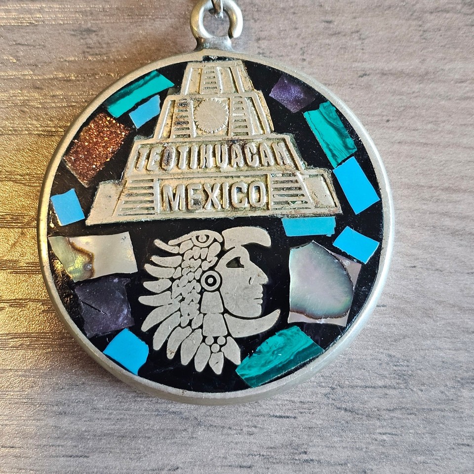Vintage Mexican Silver Aztec Mayan Tribal Pendant with Shell & Gemstone ...