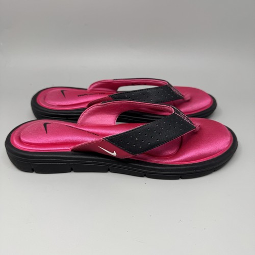 Nike Swoosh Womens Comfort Flip Flop Thong Sandals Black/Pink Size 8 | eBay