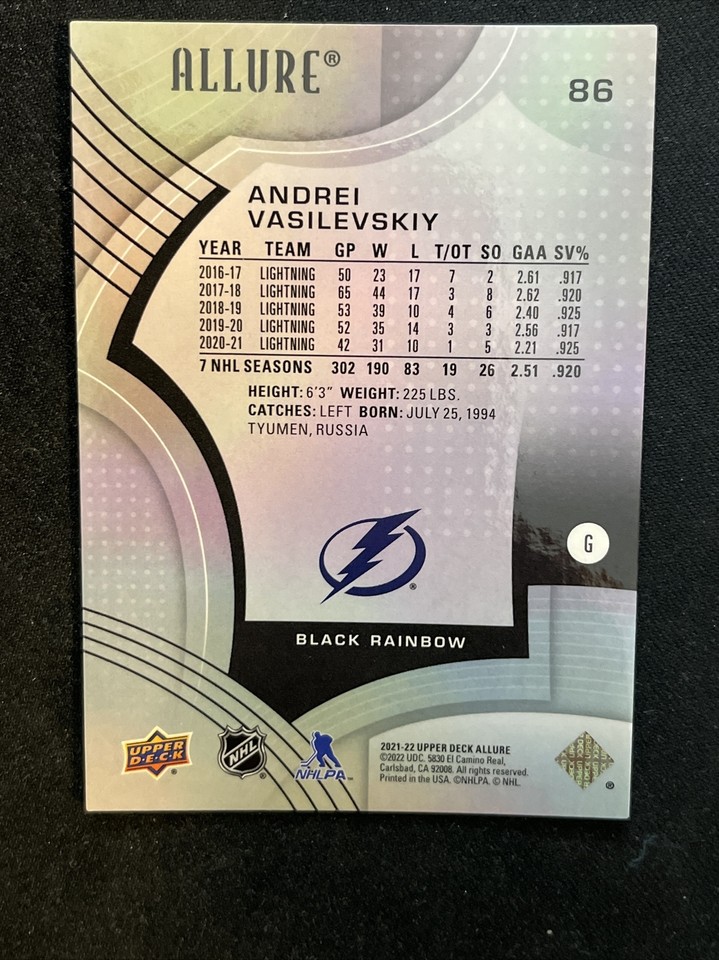 21-22 UD Allure Hockey Black Rainbow Parallel 86 Andrei Vasilevskiy | eBay