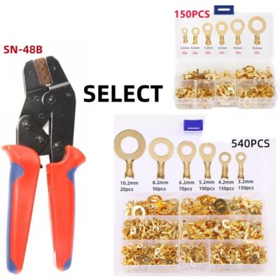 150PCS Brass Crimp Ring Terminals Kit Cable Wire Connectors Spade M3 ...