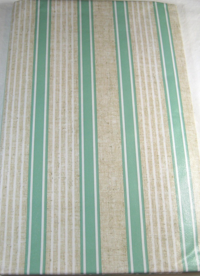 Summer Fun Stripe Vinyl Tablecloth Beige/Green Easy Care Asst. Sizes Sq ...