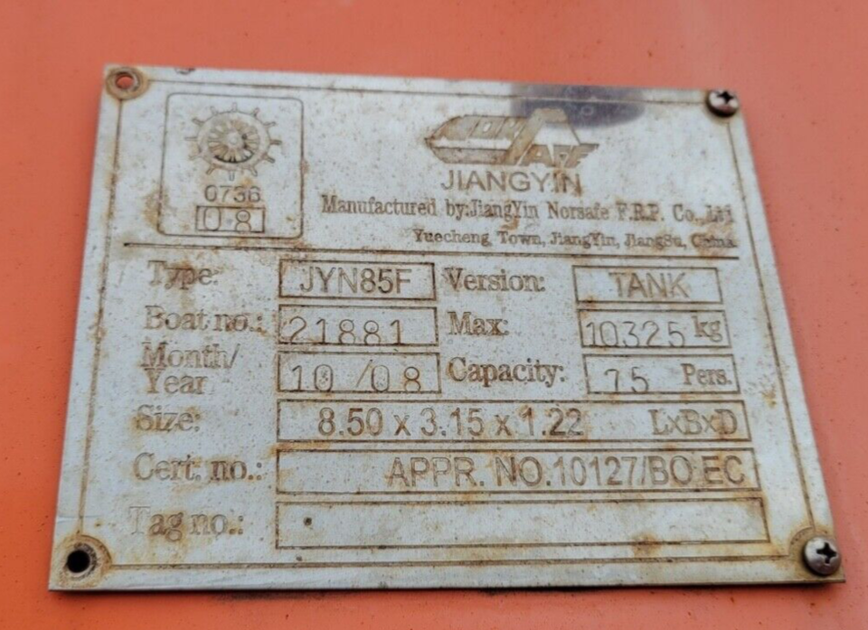 Norsafe Lifeboat 75 Person Off Oil Rig Type JYN85F Diesel Powered 2008 ...