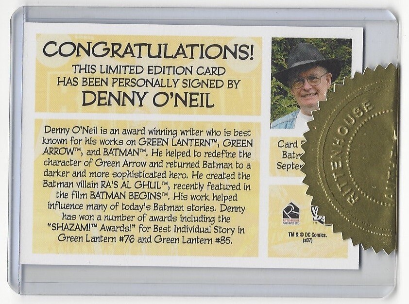 RITTENHOUSE DC LEGACY - CASE TOPPER AUTOGRAPH DENNY O'NEIL | eBay