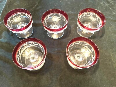 Vintage Tiffin King Crown Ruby Flash Thumbprint Pattern 5 Sherbet ...