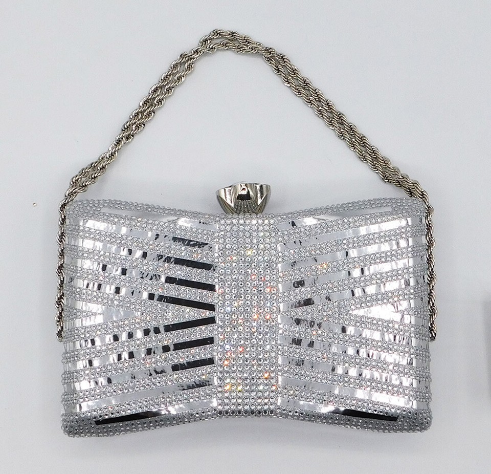 Vintage Crystal Rhinestone Evening Handbag Purse Clutch Party Wedding ...
