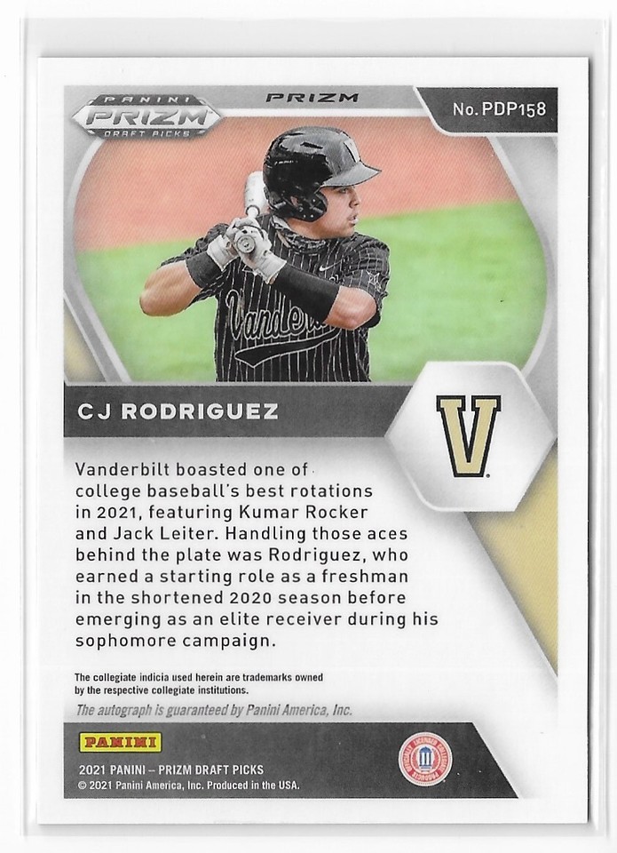 CJ Rodriguez 2021 Prizm Draft Autograph Blue Carolina Hyper #158 Rookie ...