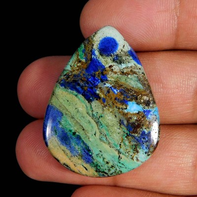 41.55Cts. Natural Incredible Bluebird Azurite Pear Cabochon Healing ...