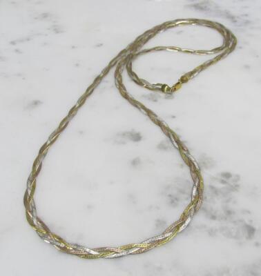 Tri-Color Sterling Silver Braided Herringbone Chain ~ 36" ~ 21.3g ~ 5 ...