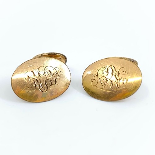 Vintage 60s Mens Fixed Back Cufflinks, Oval Gold Tone, Fancy Vines ...