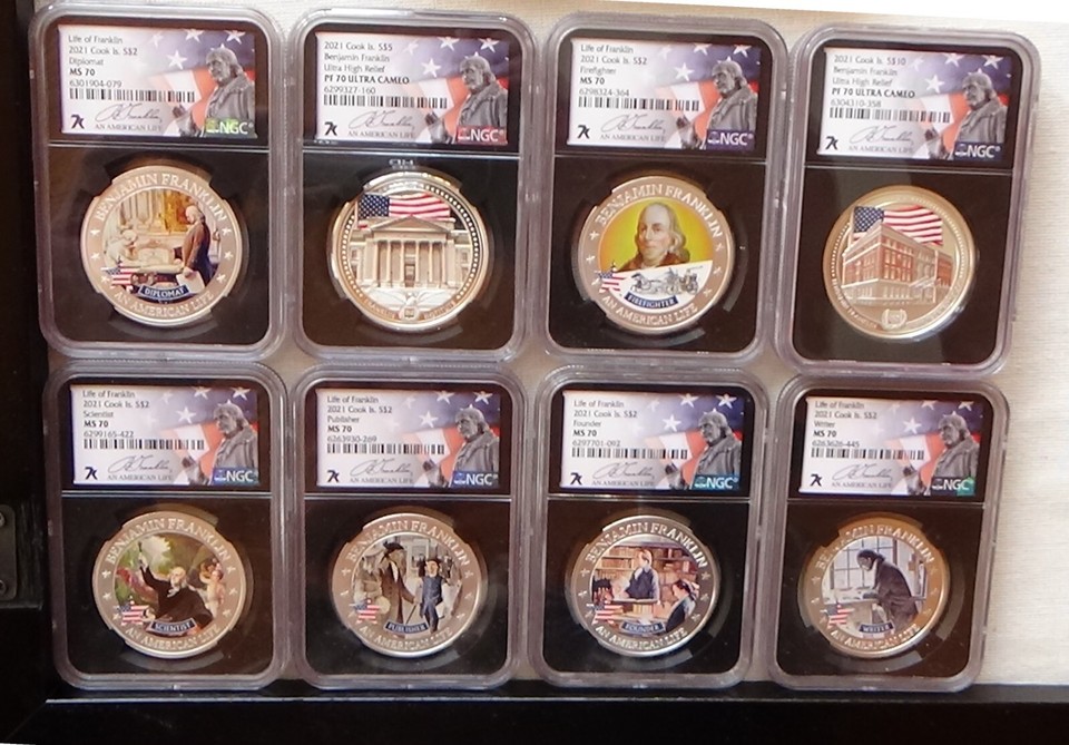 Benjamin Franklin Silver Coin Set An American Life MS70 PF70 RARE SET ...