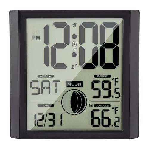 Atomic Wall Clock with Indoor Outdoor Temp Large Number Display Silent ...