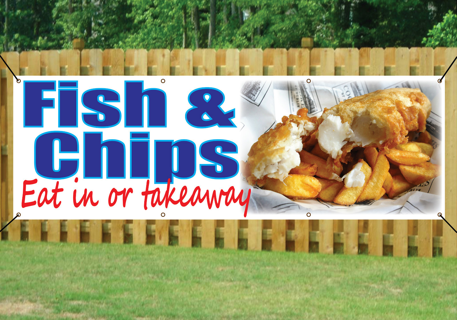 FISH AND CHIPS BANNER EAT IN TAKEAWAY OUTDOOR SIGN waterproof PVC with ...