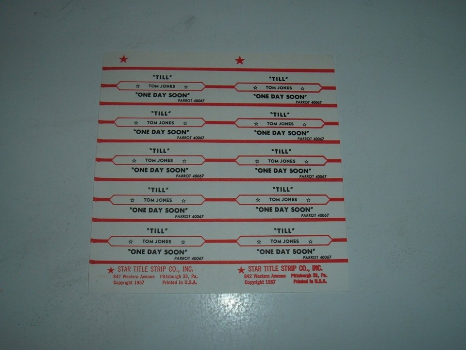 Vintage 70s Jukebox Title Strip Full Sheet Lot #2 - 90 Strips Total | eBay