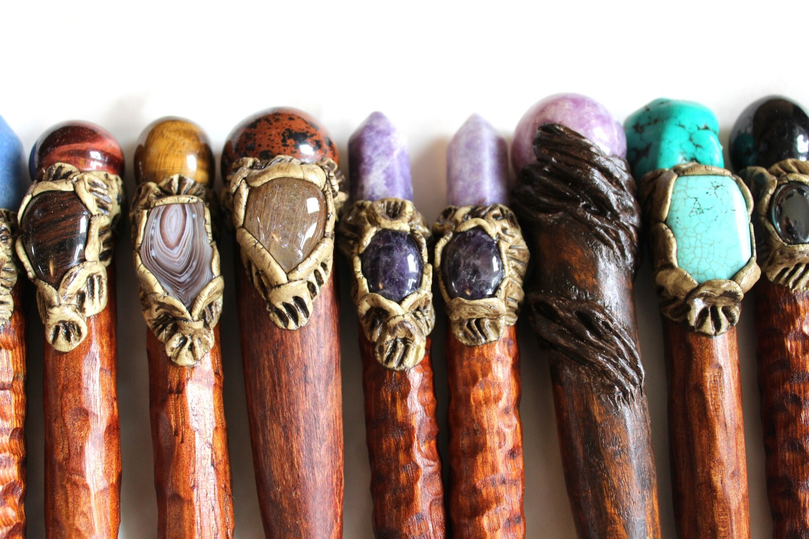 Magic wands, collection of 21 crystal and wood wands, spell casting and ...