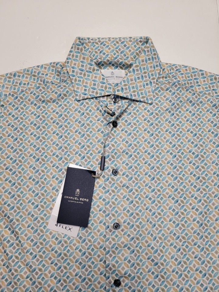 $298 New EMANUEL BERG Jersey Knit Shirt Men's M 15.5 EU 40 Dusty Blue ...