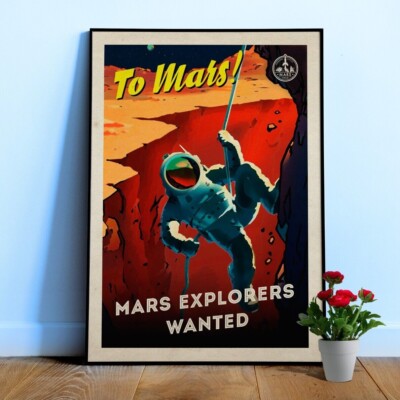 To Mars! Mars explorers wanted — Vintage space poster, retro space art ...