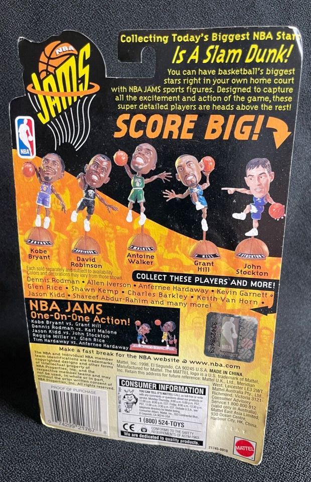 Mattel NBA Jams Los Angeles Lakers Kobe Bryant Basketball Figure 1998 ...